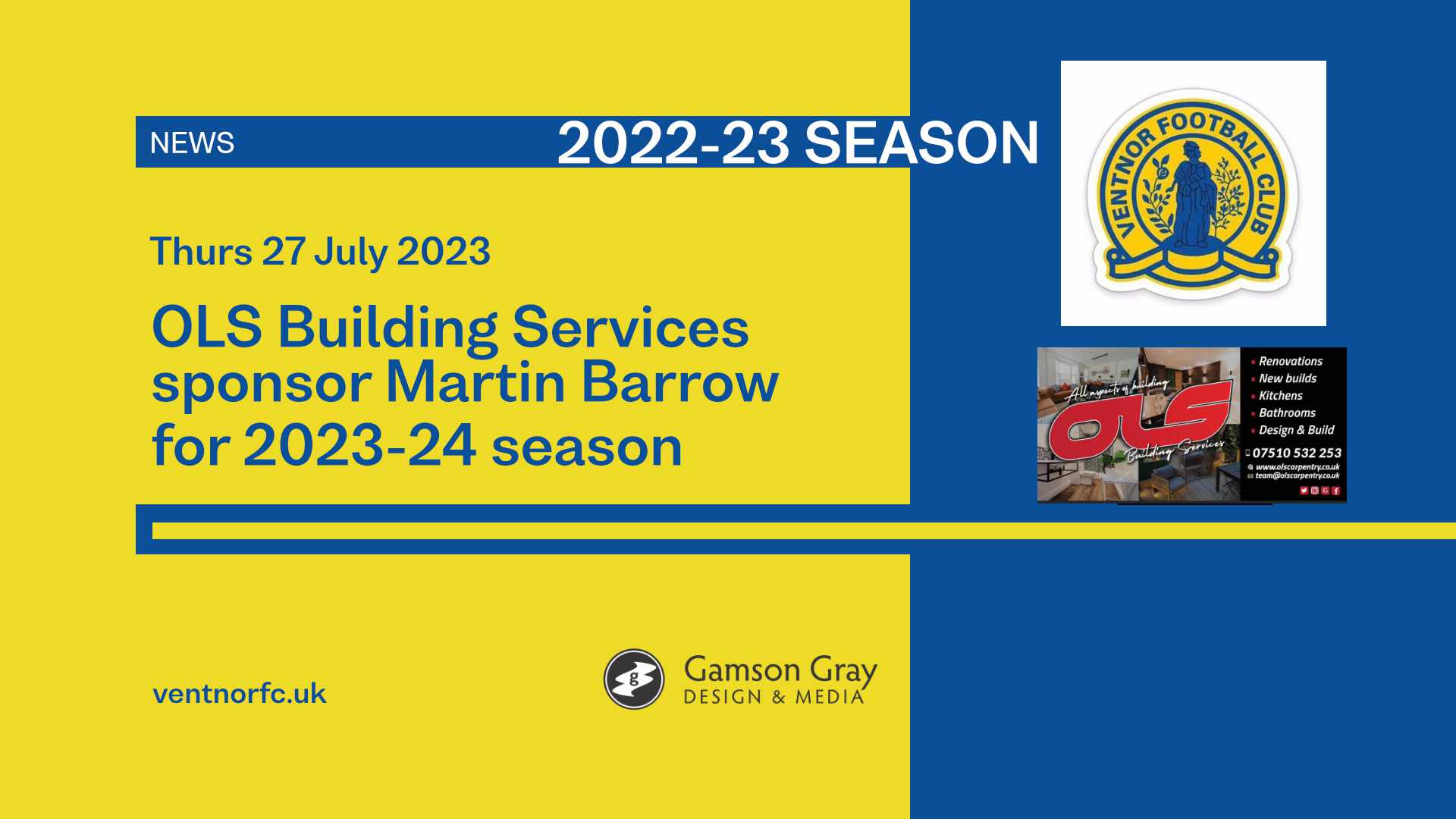OLS Building Services sponsor Ventnor FC Martin Barrow for 2023 24 ...